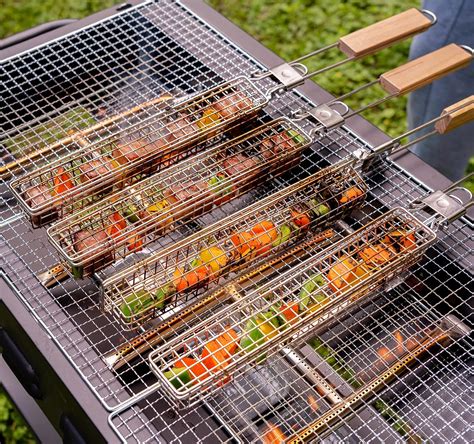 4 Pcs Extra Long 22” Stainless Steel Kabob Grilling Baskets With