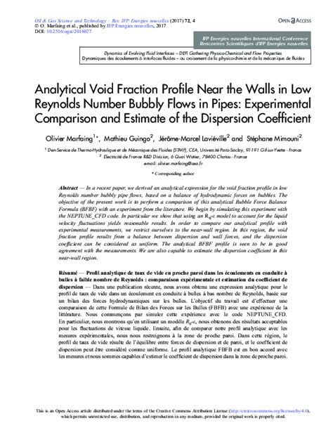 Pdf Analytical Void Fraction Profile Near The Walls In Low Reynolds