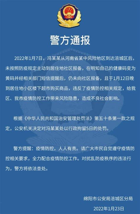男子从中风险区到四川绵阳不报备还逛超市，已被拘防控疫情冯某某