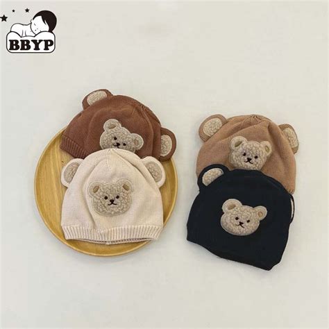 새로운 귀여운 곰 아기 모자 비니 가을 겨울 부드럽고 따뜻한 유아 유아 니트 모자 신생아 두꺼운 모자 어린이 키즈 니트