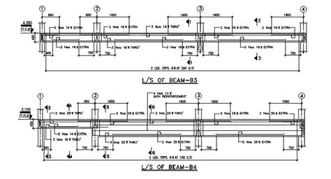 Longitudinal Section Of Beam In Autocad 2d Dwg Drawing File