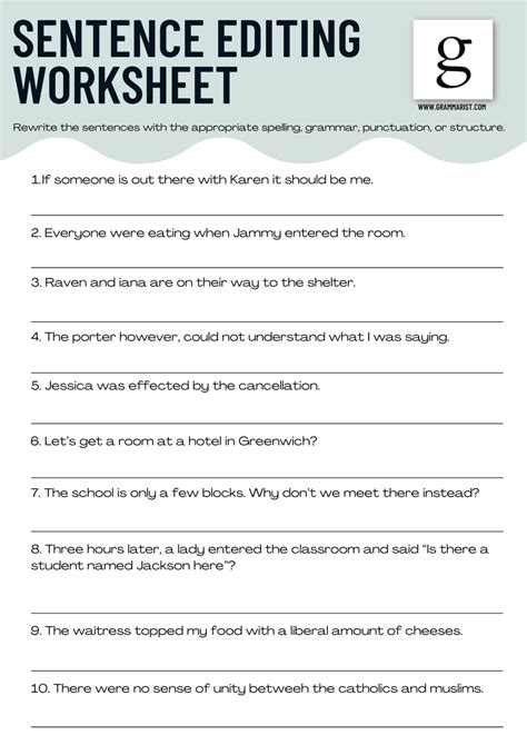 Grammar Editing Worksheets