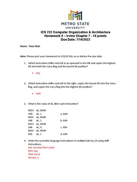 Ics 232 Computer Organization And Architecture Homework 9 Irvine