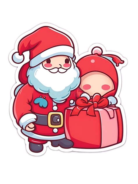 Sticker Cute Cartoon Santa Claus Coming In Christmas Day With Ts