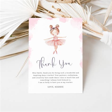 Dance Teacher Thank You Card Template Ballet Thank You Card Editable