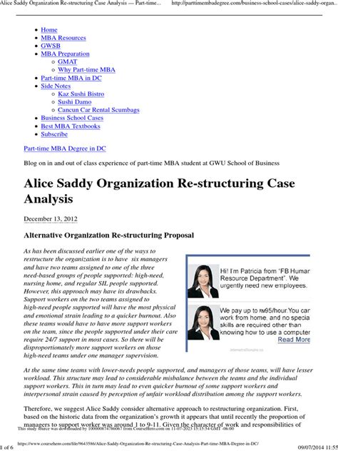alice saddy organization re structuring case analysis part time mba