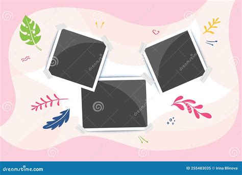 Template Polaroid Photography Background For Design Pink Cartoon Vector