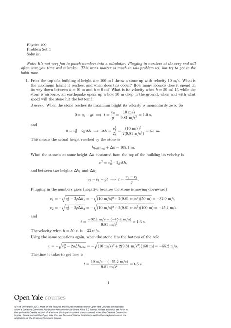 Problem Set 1 Solutions PDF Open Yale Courses