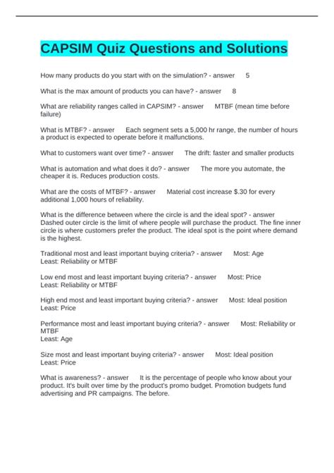 Capsim Quiz Questions And Solutions Capsim Stuvia Us