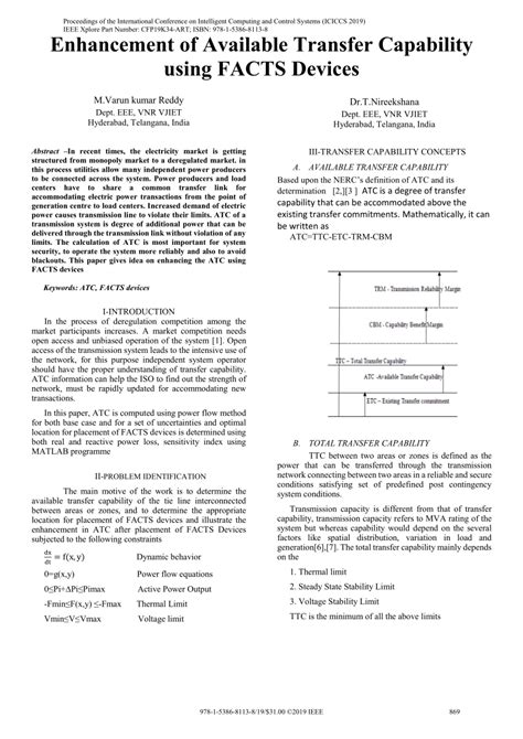 Pdf Enhancement Of Available Transfer Capability Using Facts Devices