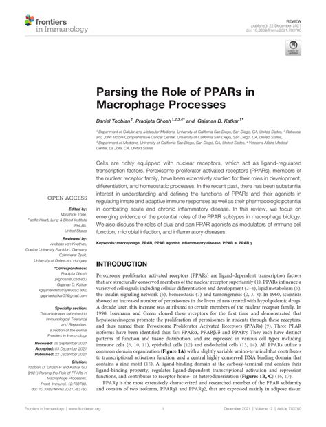 PDF Parsing The Role Of PPARs In Macrophage Processes