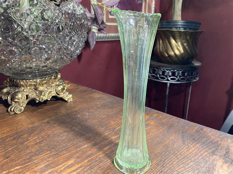 Vase Green Depression Glass Ruffled Fluted Pleated Etsy