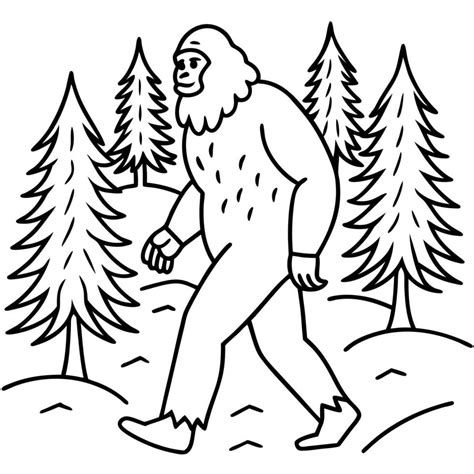 Black And White Drawing Of Bigfoot Walking Through The Forest