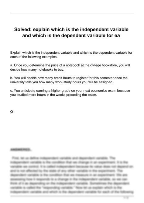 solution solved explain which is the independent variable and which is