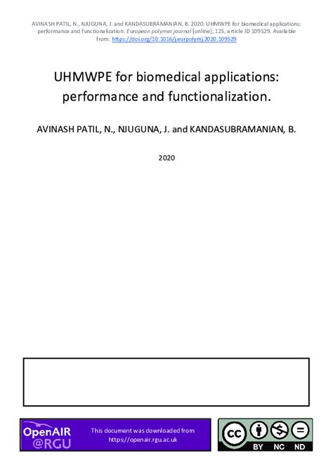 Pdf Uhmwpe For Biomedical Applications Performance And Functionalization