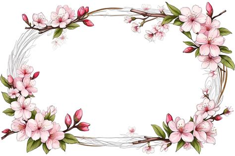 Premium Photo Elegant Sakura Flower Frame Botanical Drawing On White