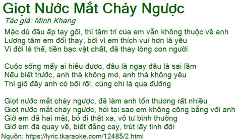 Loi Bai Hat Giot Nuoc Mat Chay Nguoc Minh Khang Co Nhac Nghe
