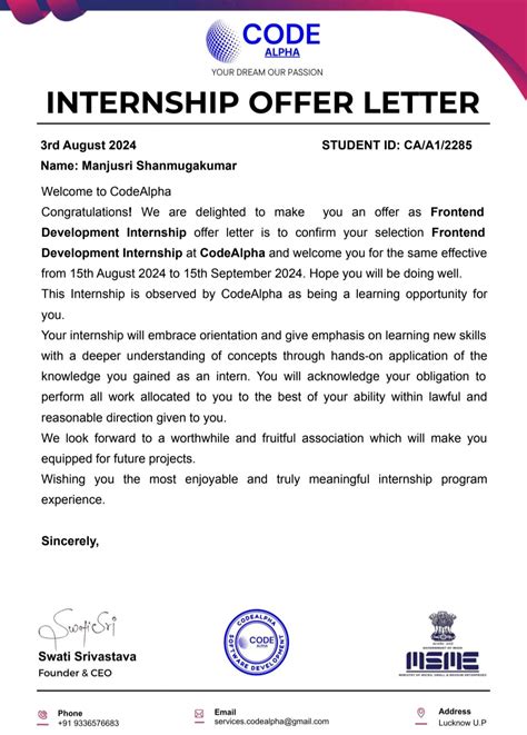 Manjusri Shanmuga Kumar On Linkedin Internship Webdevelopment