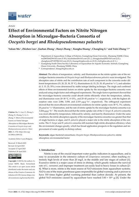 Pdf Effect Of Environmental Factors On Nitrite Nitrogen Absorption In