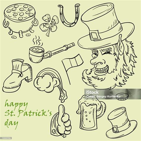 컨투어 세인트 Patricks 일 설계 및 장식 요소의 집합의 주제에 그림 색칠 St Patricks Day에 대한 스톡