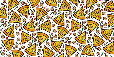 Cartoon Pizza Slices Pattern Delicious Background With Pizza Stock Vector Illustration Of