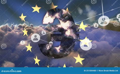 Animation Of Connections Globe And Eu Flag Over Clouds Stock Footage