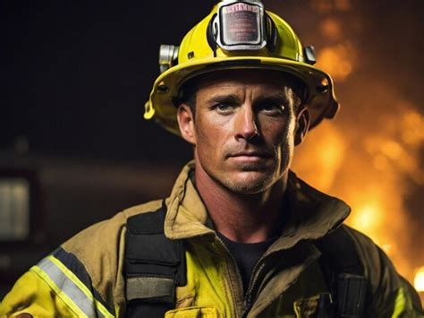 A Firefighter Wears A Yellow And White Firefighters Helmet Premium Ai