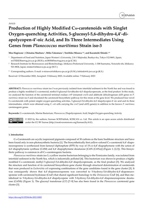 Pdf Production Of Highly Modified C30 Carotenoids With Singlet Oxygen