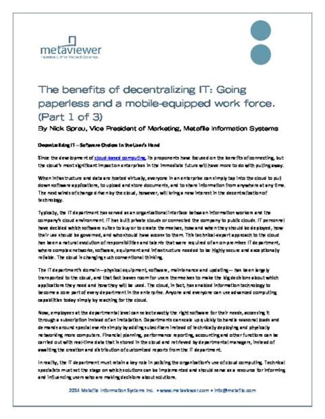 Benefits Of Decentralizing It Going Paperless And A Mobile Equipped Work Force Part 1 Of 3