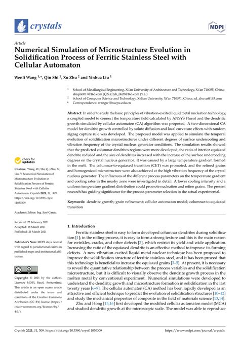 Pdf Numerical Simulation Of Microstructure Evolution In Solidification Process Of Ferritic