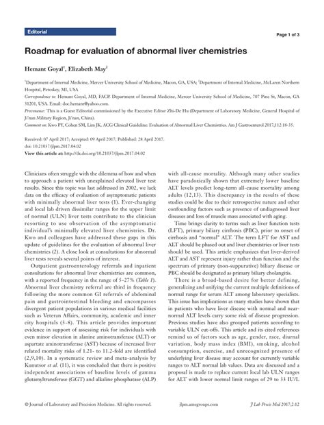 Pdf Roadmap For Evaluation Of Abnormal Liver Chemistries
