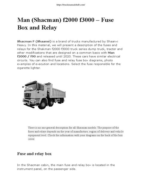 Man Shacman F2000 F3000 Fuse Box And Relay Pdf Truck Relay