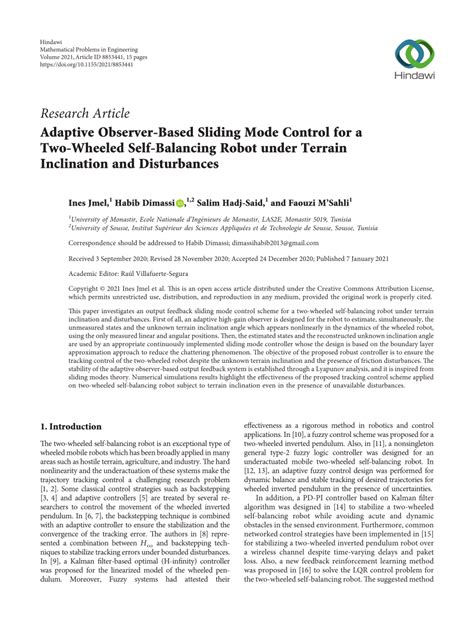 Pdf Adaptive Observer Based Sliding Mode Control For A Two Wheeled