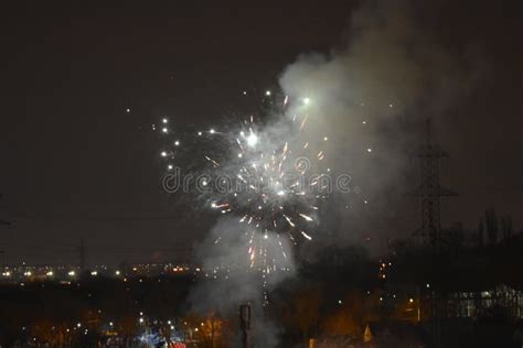 Exploding Fireworks At Night Sparks Stock Image Image Of Bench