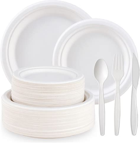 Amazon FEHHTO 400PCS Disposable Paper Plates Set Compostable Eco Friendly Dinnerware Set
