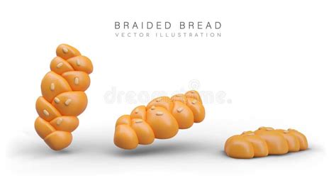 Realistic Braided Bread In Different Positions Tasty Sweet Bread With Seeds Stock Vector