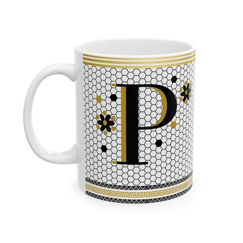 Monogrammed Bistro Tile Mug Custom Initial Coffee Cup Letters K Z Etsy