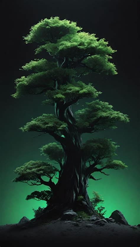 Green Tree 🌳 Spiritual Art Digital Design Mystical Tree Landscape
