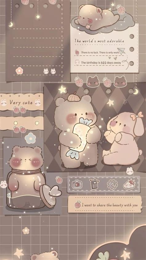 обои софт милые бежевые мишки эстетика серое блестящие звездочки Обои