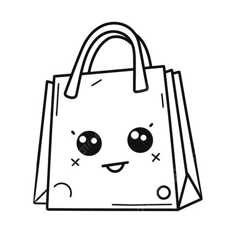 갈색 눈 개요 스케치 드로잉과 흰색 배경에 쇼핑 가방의 만화 얼굴 벡터 쇼핑백 그리기 쇼핑백 개요 쇼핑백 스케치 Png