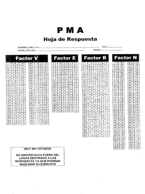 Pma Hoja De Respuesta Pdf Pdf