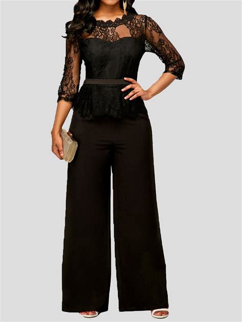 Womens Jumpsuits Lace Long Sleeve Wide Leg Jumpsuit Lady Occasions