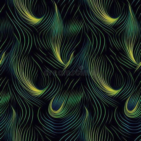 Abstract Peacock Feathers Background Seamless Pattern Design With Curved Lines On Dark