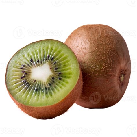 Close Up Image Of Fresh Kiwi Fruit One Whole And One Half Showcasing