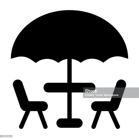 의자가 있는 우산과 테이블 커피 타임 개념 흰색 배경에 거리 카페 간판 테라스 아이콘 글리프 스타일 모바일 웹을 위한 우산이 있는 테이블 벡터 그래픽 가구에 대한 스톡 벡터