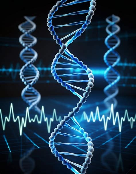 Digitally Generated Blue DNA Strand With ECG Line 3d Premium AI