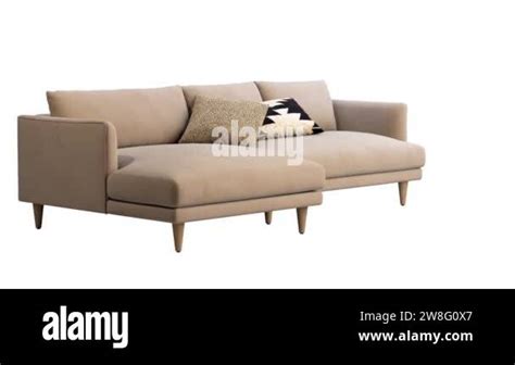 Circular Animation Of Chalet Brown Fabric Upholstery Sofa With Chaise