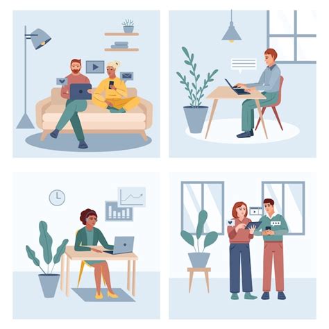 People Using Technology Set Premium Vector