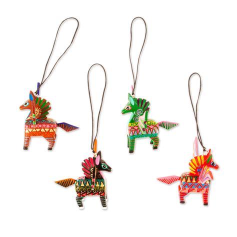Unicef Market Four Hand Painted Pegasus Alebrije Ornaments From