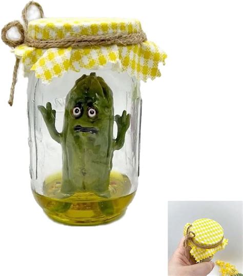 Eishow Grumpy Pickle In A Jar Sculpture Handmade Cute Emotional Support Pickle In A Jar